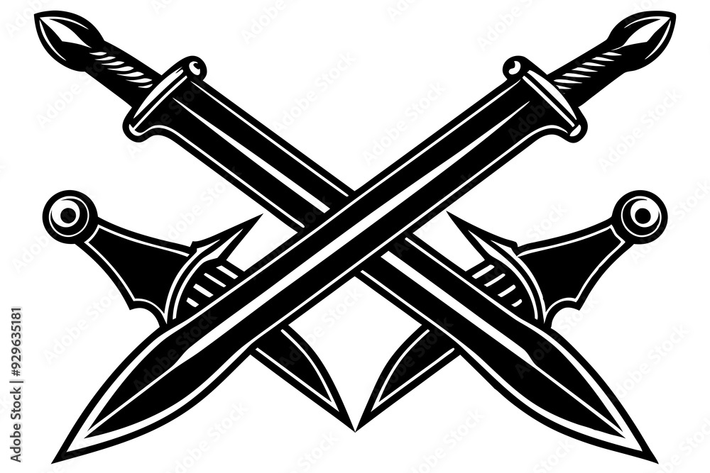 Crossed Sword Vector Silhouette, two crossed swords, vector ...
