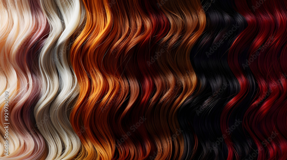 Hair color palette with a range of swatches. Tints. Color chart for ...