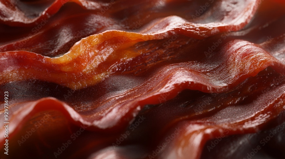 Close-up of crispy, golden-brown bacon strips, highlighting the rich ...
