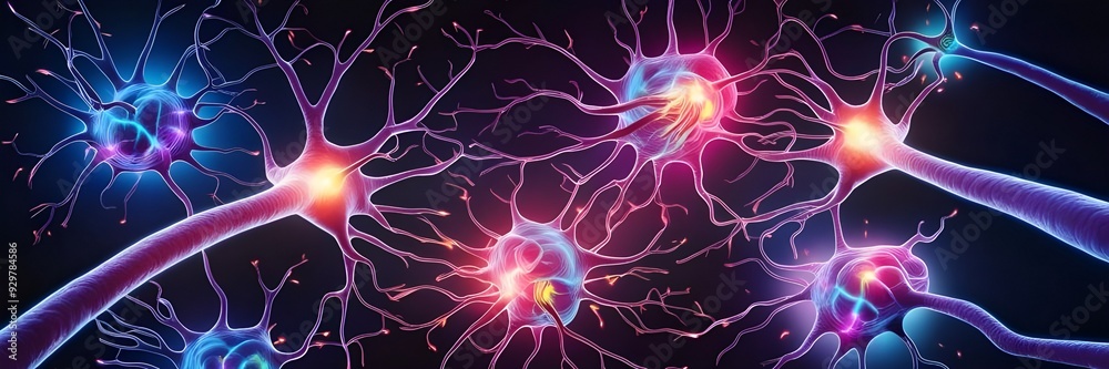 Ilustración de Stock Artificial intelligence in the view of a neural network,Glowing neurons in ...