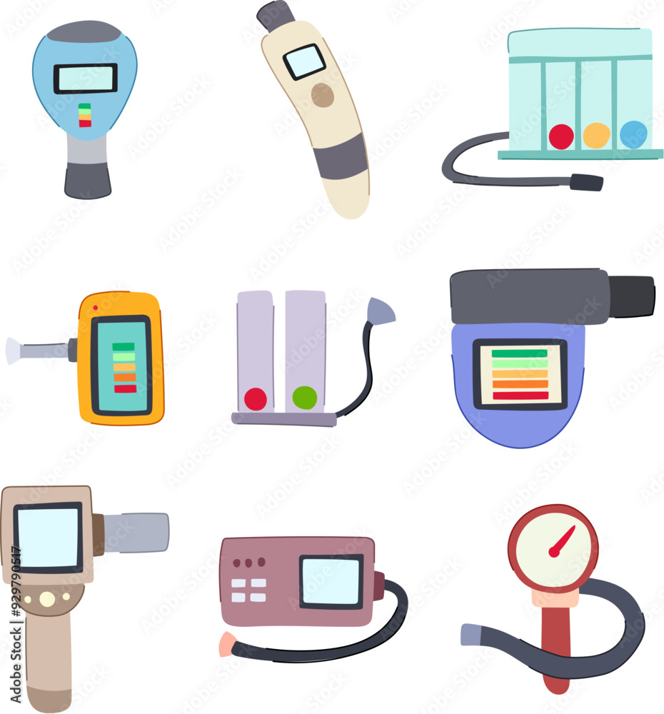 spirometer set cartoon. measurement respiratory, test airflow ...