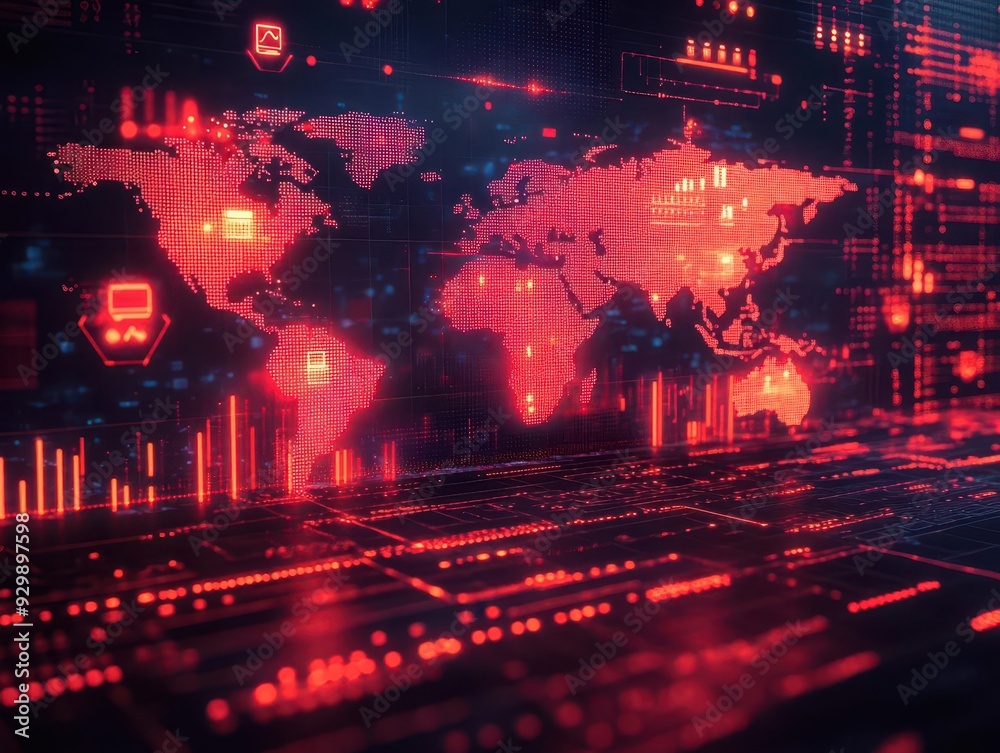 global trade concept illuminated world map with glowing connection ...