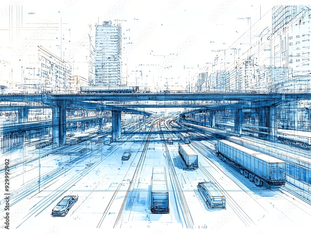 Conceptual blueprint of a multimodal transportation hub, where haulage ...