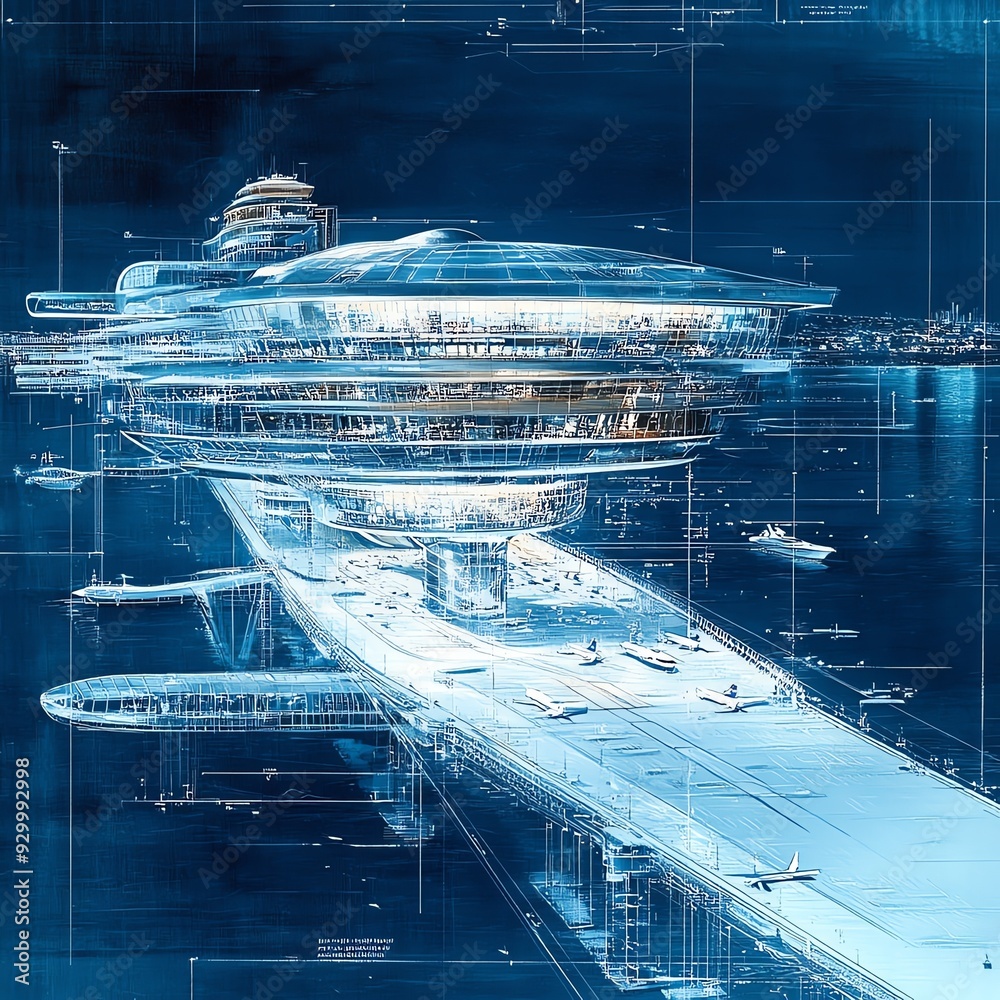 Conceptual blueprint of a hybrid terminal combining a harbor and an ...