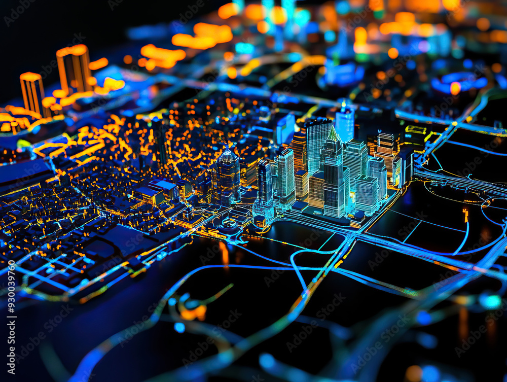 Technical aerial visual, 3D LiDAR GIS aerial map satellite scan model ...