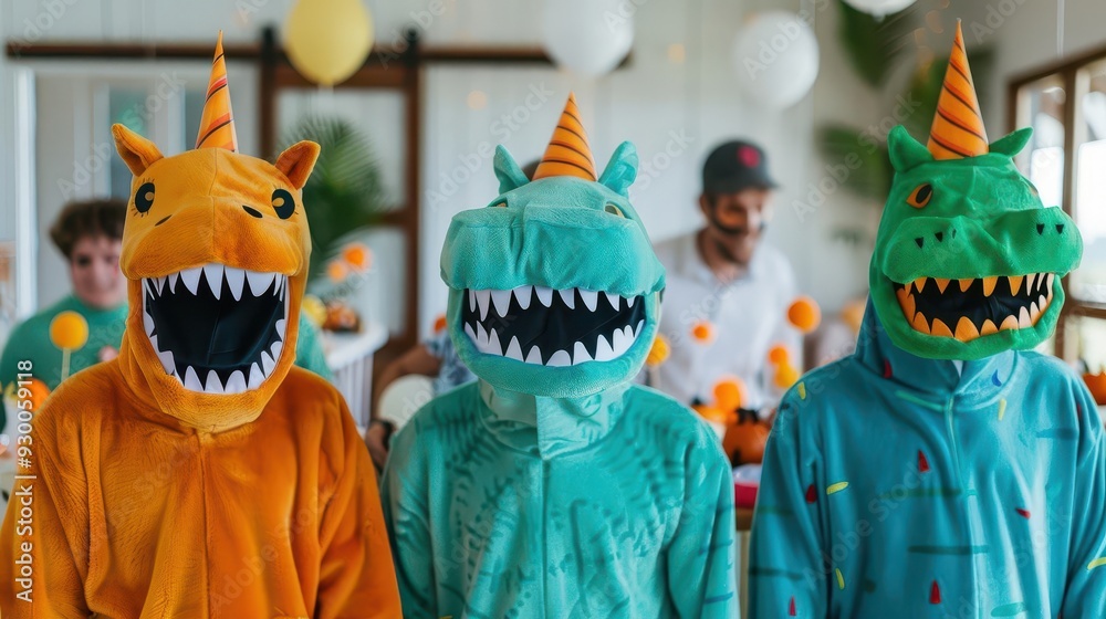 Guests in monster costumes at a Halloween birthday party, Halloween ...