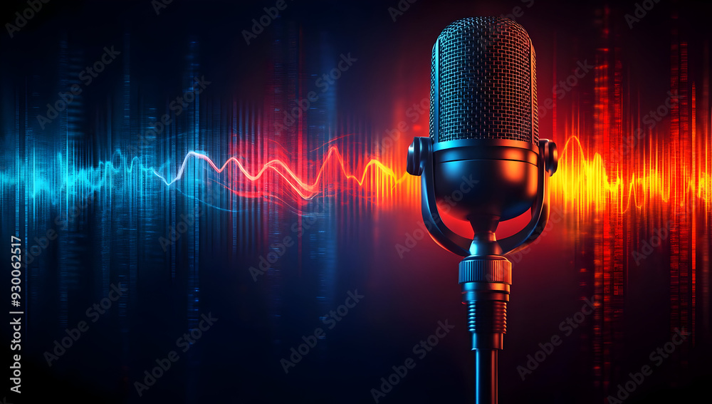 A vibrant microphone surrounded by colorful sound waves. Perfect ...