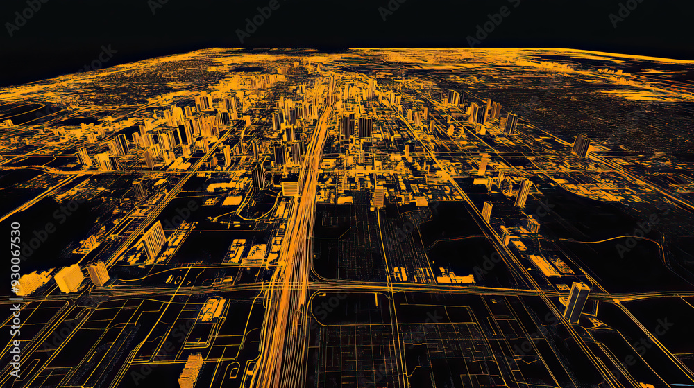 Technical aerial visual, 3D LiDAR GIS aerial map satellite scan model ...
