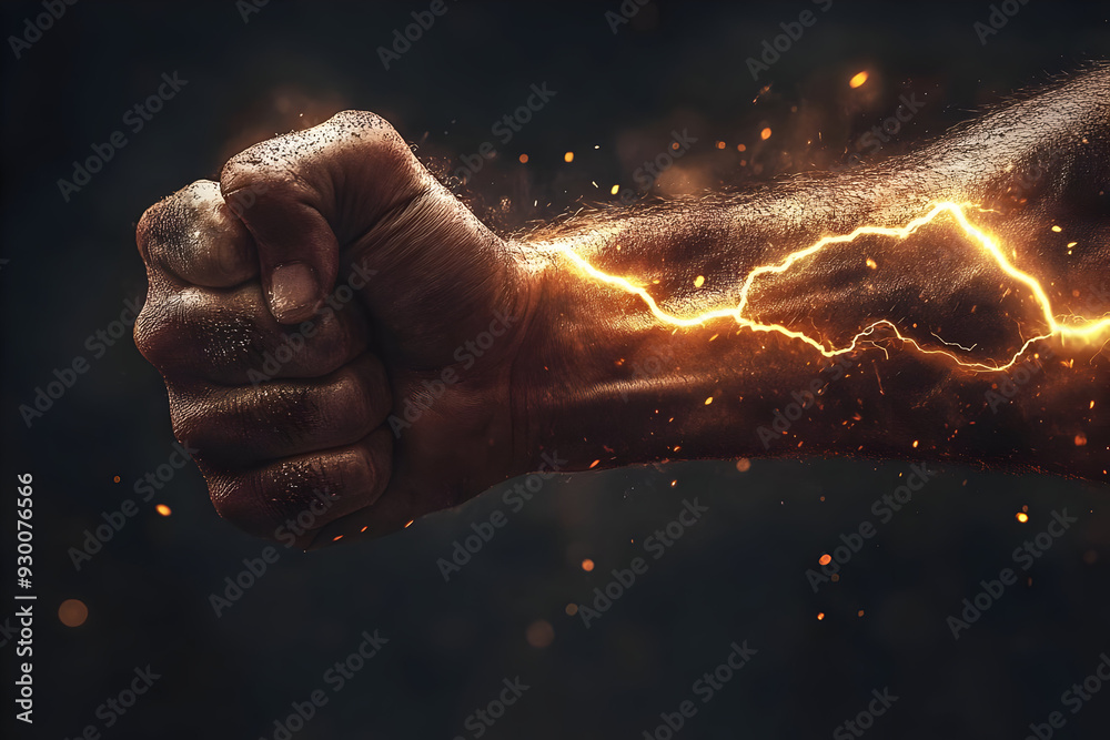Dynamic image of a fist clenching with electric energy, symbolizing ...