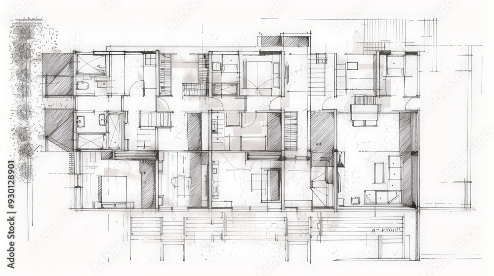 Draw a floor plan for a duplex, detailing the layout of each unit ...