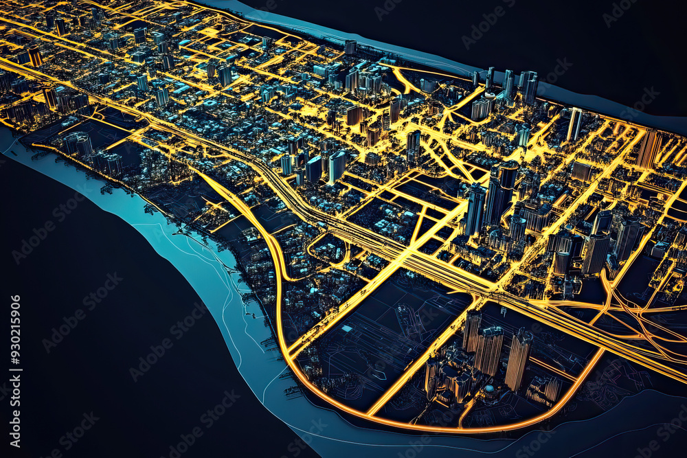 Technical aerial visual, 3D LiDAR GIS aerial map satellite scan model ...