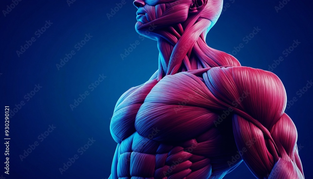 Anatomy of Human Chest Muscles on Deep Blue Background Human Anatomy ...