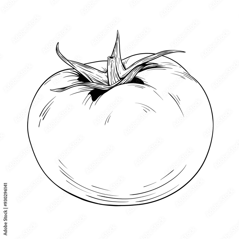 line art drawing illustration of a tomato Stock Illustration | Adobe Stock