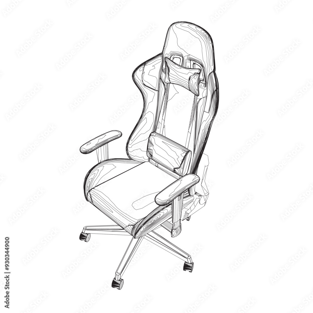 Gaming chair contour vector illustration. Drawing of computer chair ...