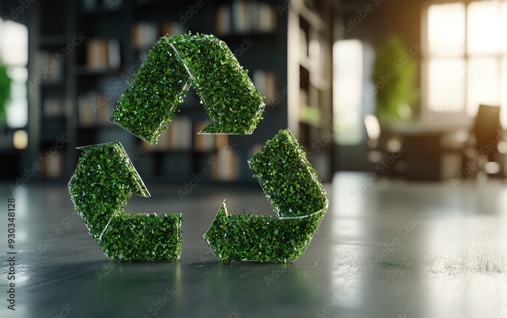 Green recycle symbol icon with professional environment background ...