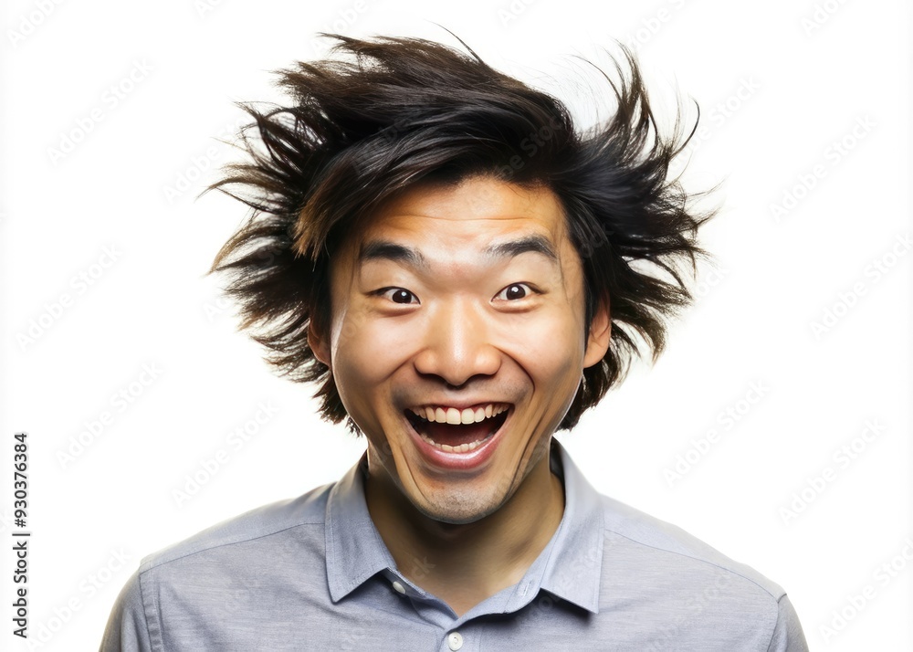 Amused Asian gentleman with a playful, exaggerated facial expression ...