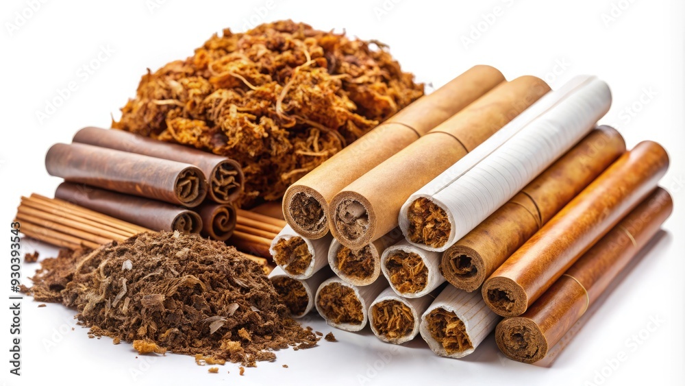 Assorted tobacco products, including cigarettes, cigars, e-liquids, and ...