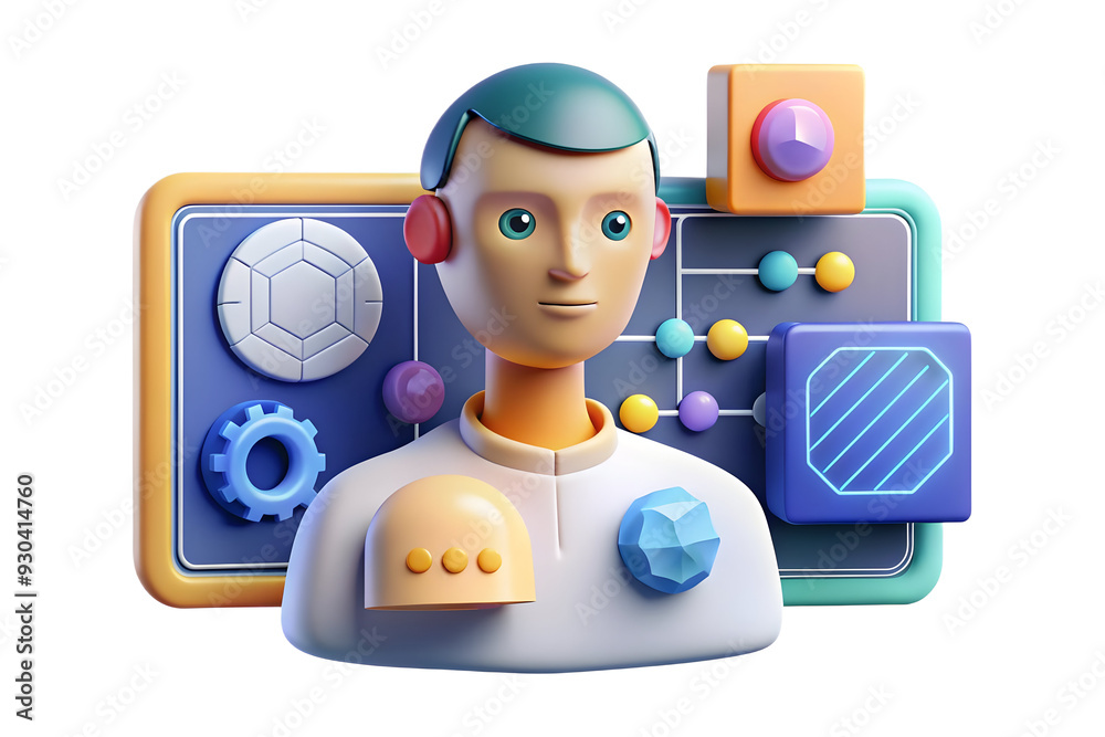 3D AI-Powered Human-Machine Interface Vector Concept with Biometric ...