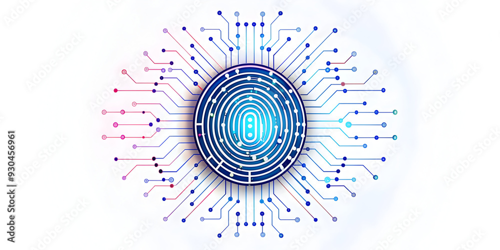 Flat AI Driven Digital Identity Elements: Abstract Vector Illustration of Biometric Symbols and ...