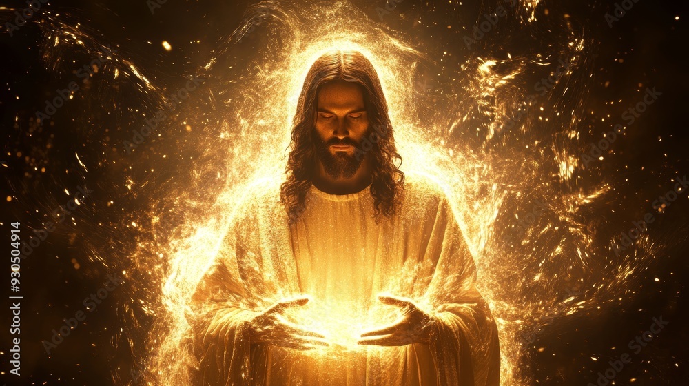 Jesus Christ with golden aura Stock Illustration | Adobe Stock