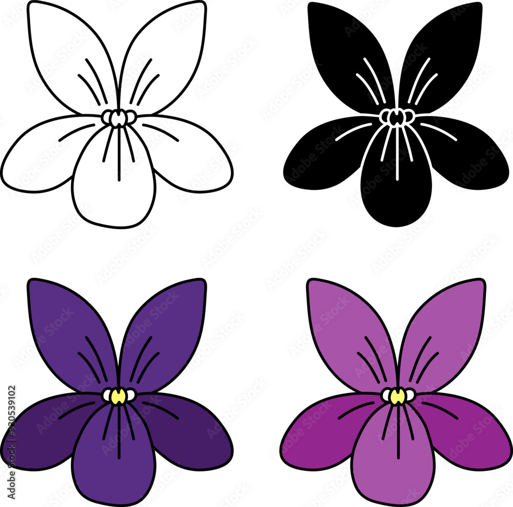 Cartoon Violet Flower Illustration Clipart - Isolated Outline ...