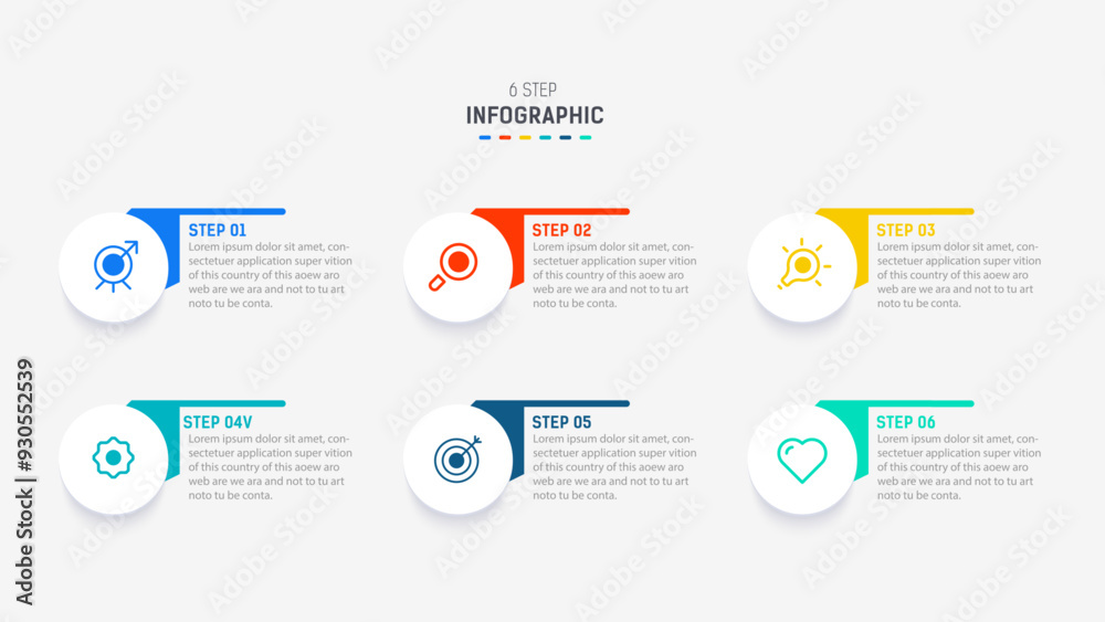 Business infographics design for Six Step, option, parts or process. Infographic 6 element ...