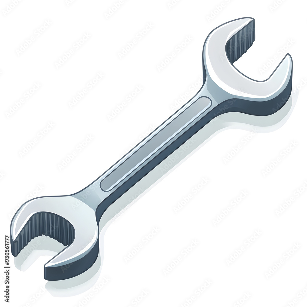 Highly detailed isometric of a metallic mechanical wrench tool on a ...