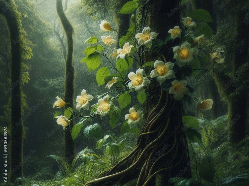 The Roussea simplex flowers, a climbing shrub native to Mauritius ...