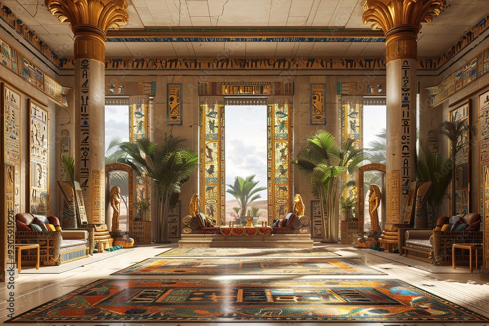 Ancient Egyptian Palace Parlor with hieroglyphics, luxurious ...
