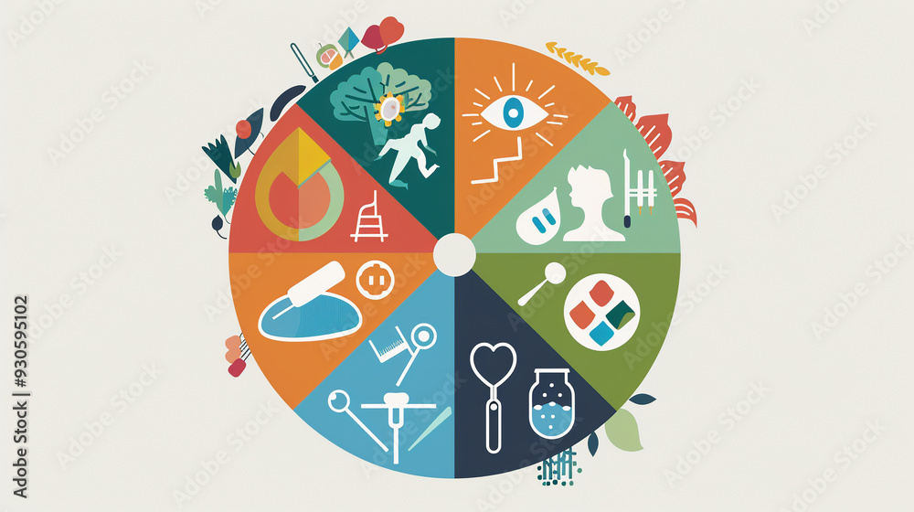 An illustration of a healthy lifestyle depicted as a balanced wheel ...