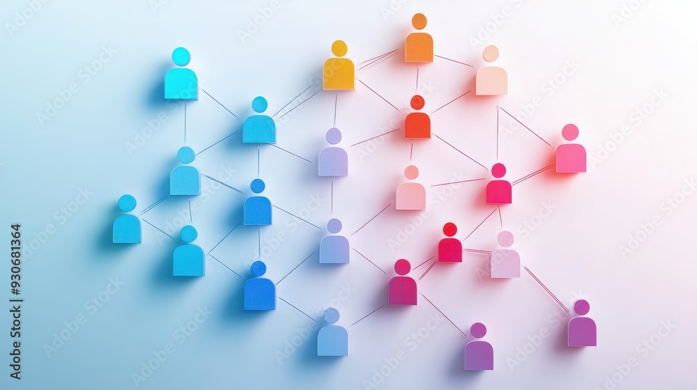 colorful organizational chart with people icons and connectors business hierarchy and teamwork ...