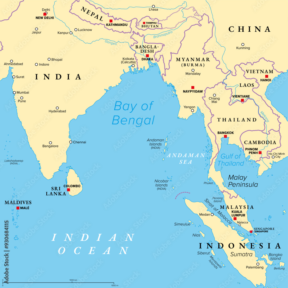 Стоковое векторное изображение «Bay of Bengal, political map ...