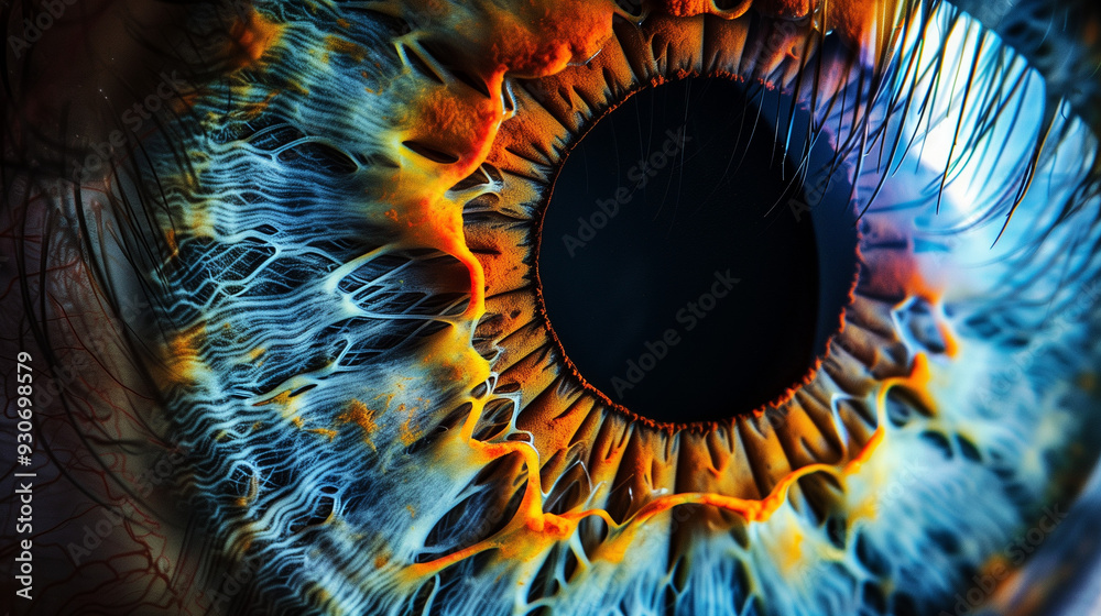 A macro photograph of a human eye, vividly capturing the iris with rich ...