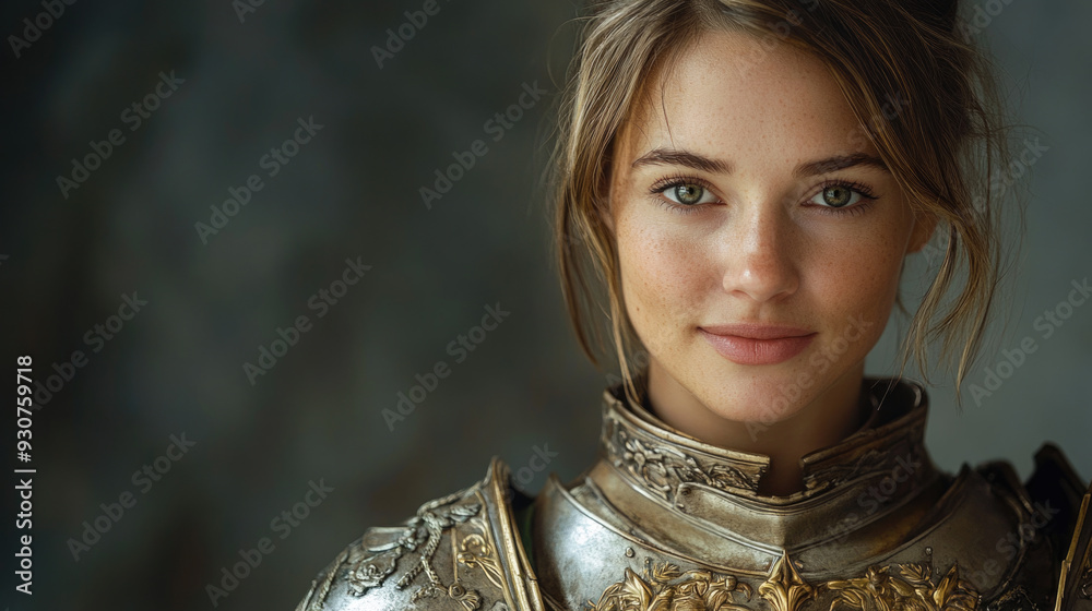 Mujeres al poder, joven rubia con armadura de caballero medieval ...
