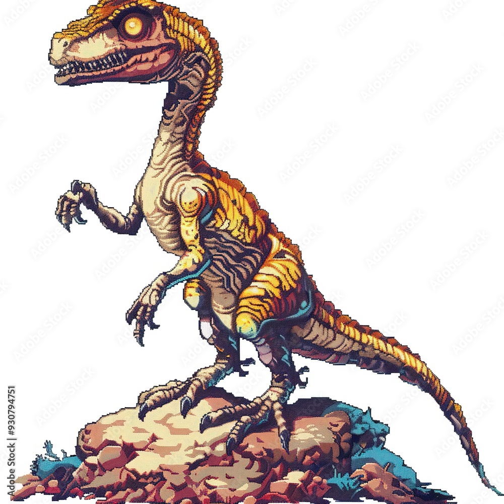 Compsognathus 8-bit fantasy animal cartoon isolated whitebackground ...