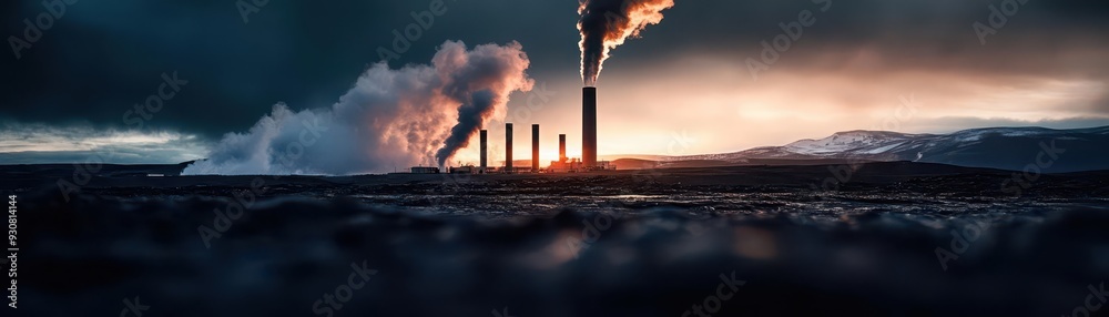 Represent a geothermal energy plant set in a volcanic region, using ...