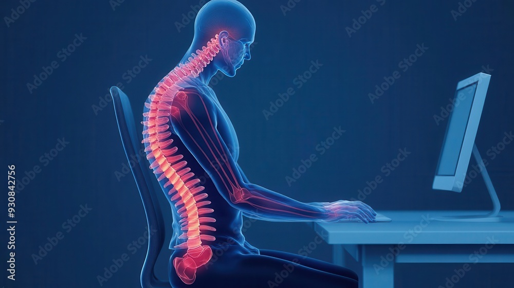 A diagram showing how prolonged sitting affects the spine and ...