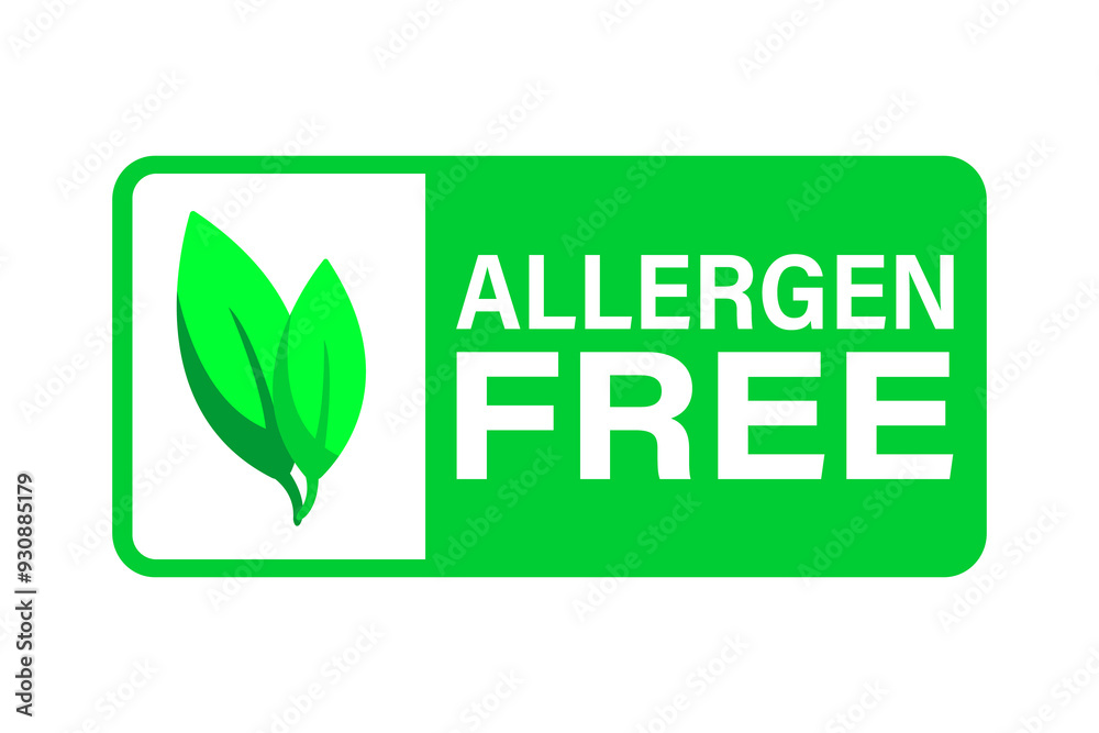 set of eco labels, Green labels with Allergen Free and a leaf icon ...