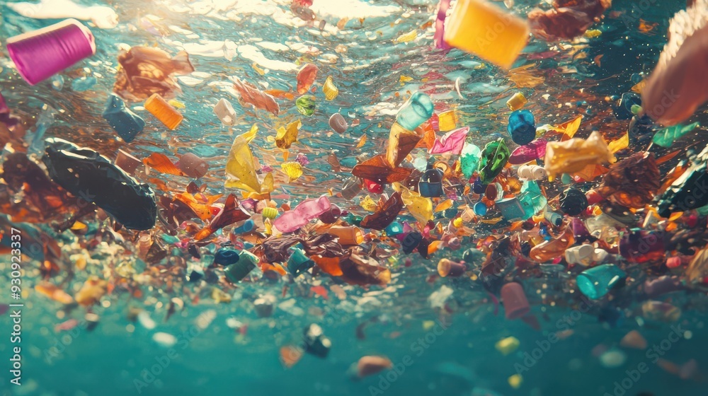 Microplastics in aquatic environments, illustrating the pervasive ...