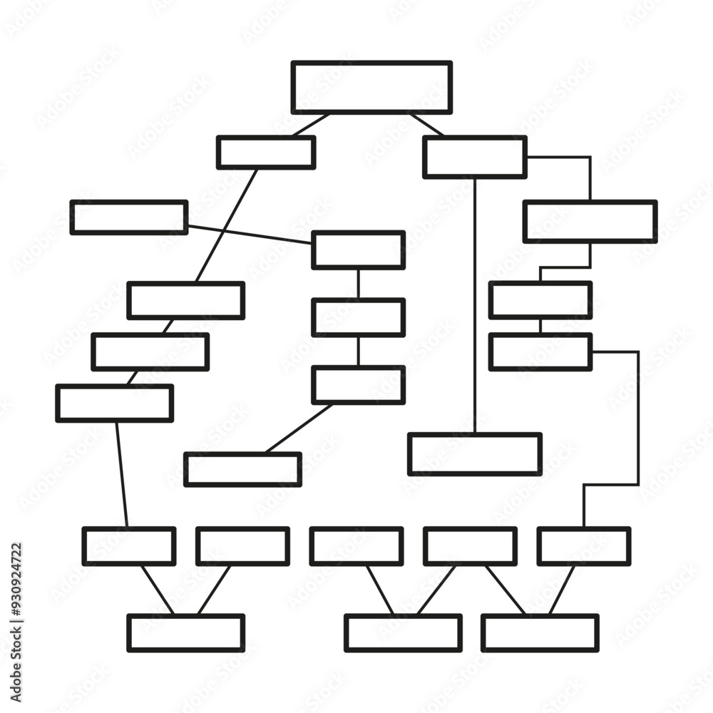 Abstract flowchart diagram. Black outline structure. Hierarchical organization chart. Vector ...