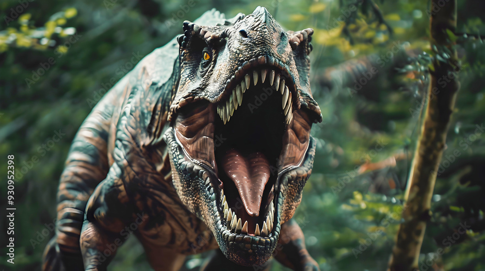 Fierce and Ferocious Dinosaurs Roaring in the Lush Jungle Landscape ...