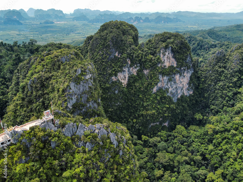Iconic karst landscape in Krabi next to the Tiger Cave Temple, with ...