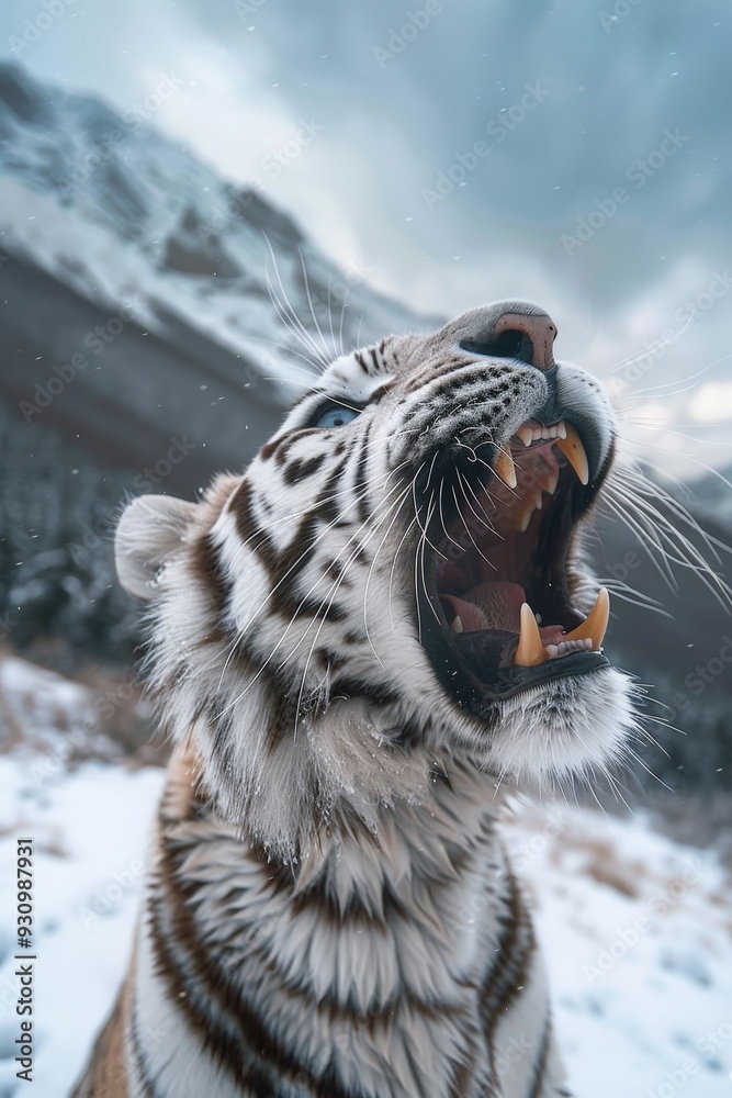 From an extreme low angle, a three-quarter profile portrait reveals a ...