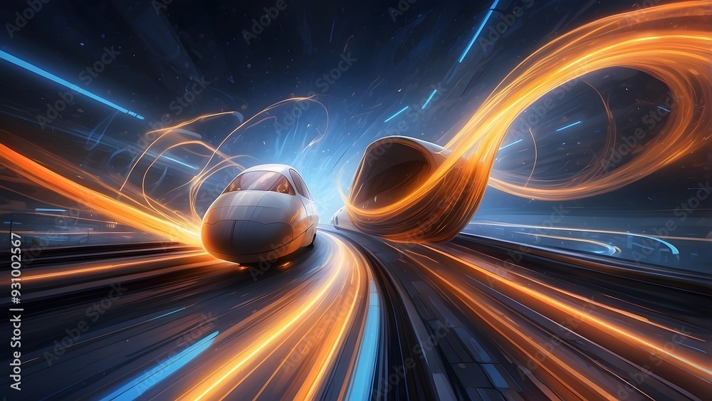 Flash of speed of highly fast glowing lights on roads with futuristic ...