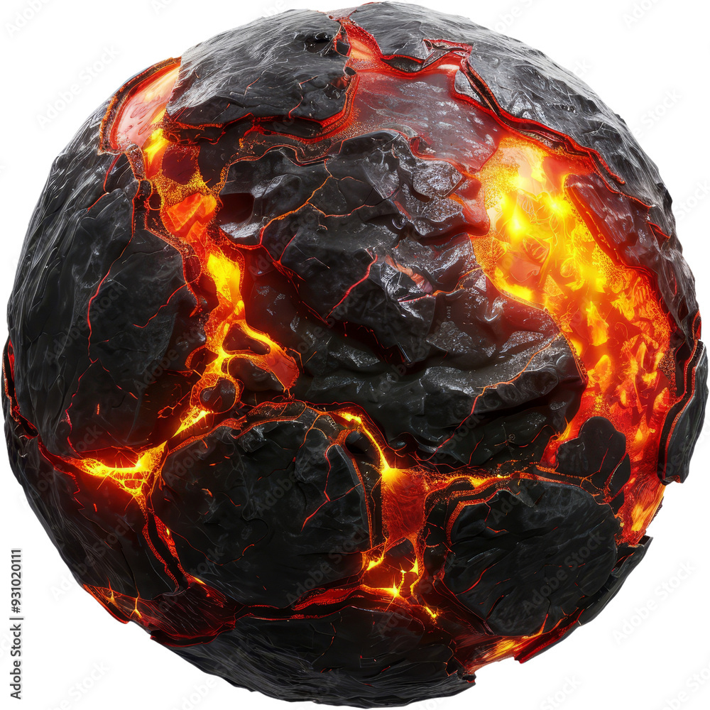 molten lava planet, burning earth globe, fiery cosmic sphere, cracked ...