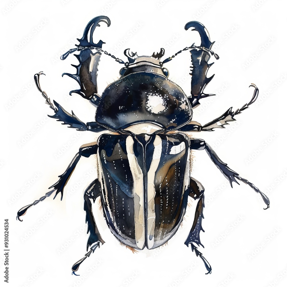 Watercolor painting of a goliath beetle, with its massive size and ...