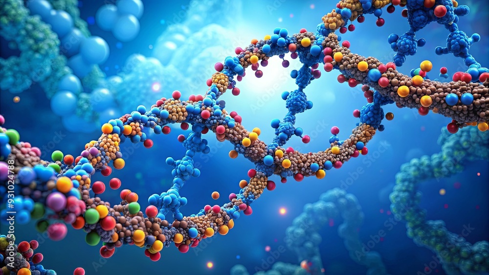 of a detailed molecule of mRNA, mRNA, molecule, genetic material ...