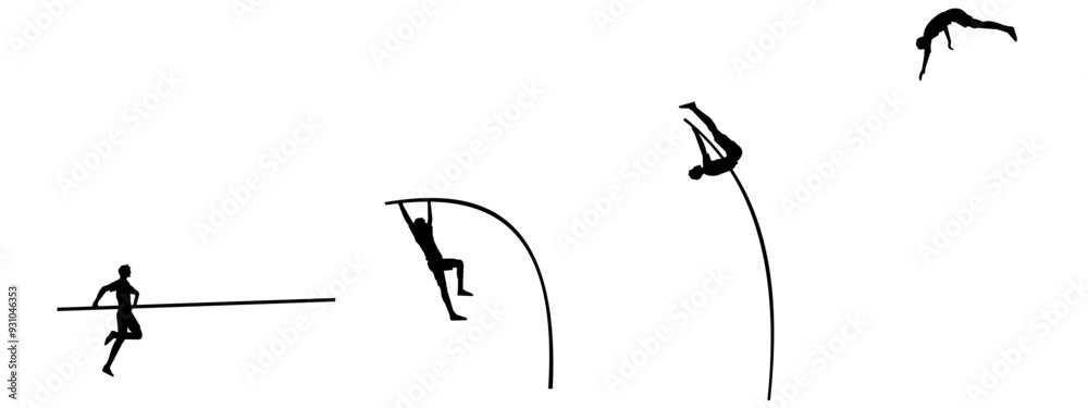 Vector set of silhouettes of pole vault. sports, athletics. Isolated on ...