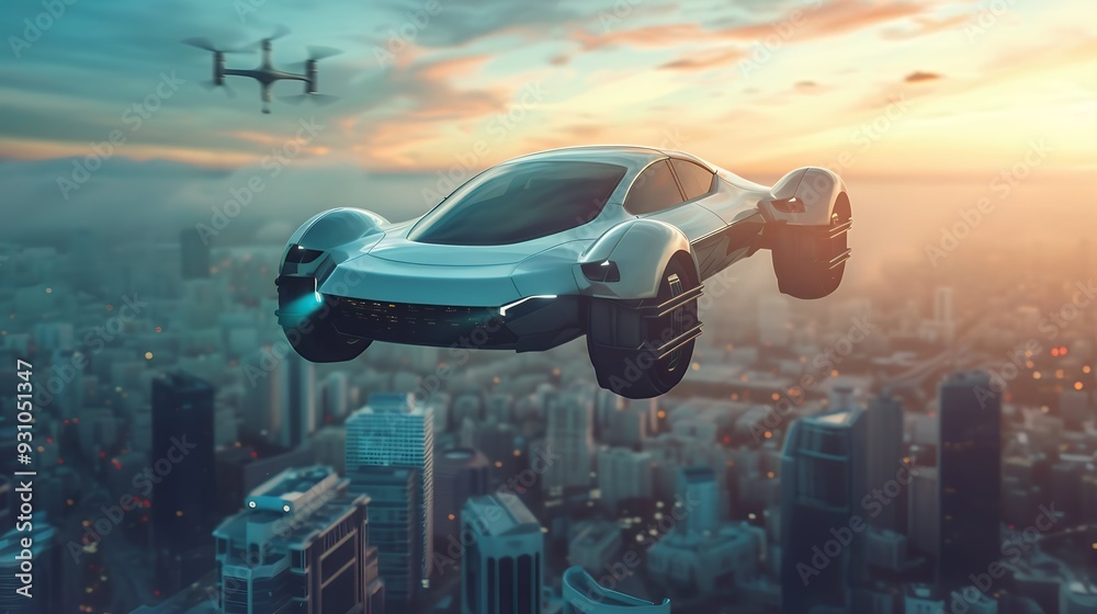 Pesonal Air Vehicle Flying Car Of The Future 3d Concept, Futuristic Air ...