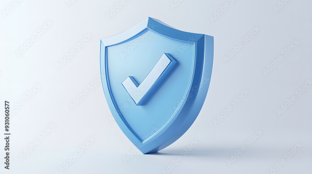 cartoon 3d Icon safety shield check mark perspective . Blue symbol security safety icon ...